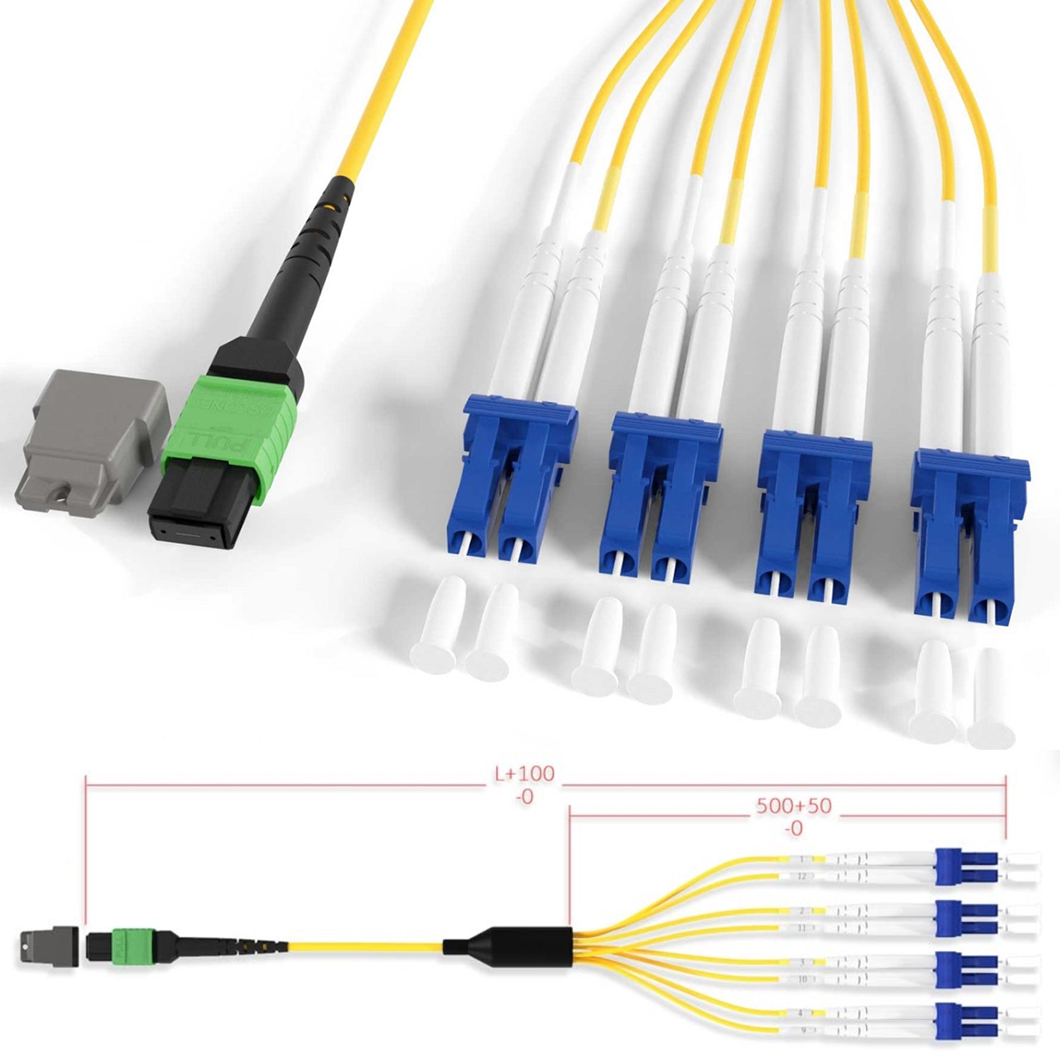MTP® OS2 To LCU*4 Duplex Single-Mode 8 Fibers OFNP Breakout Cable Type ...