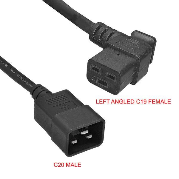 12AWG 250V 20A Left Angled C19 to C20 Server/PDU Power Cord Black ...