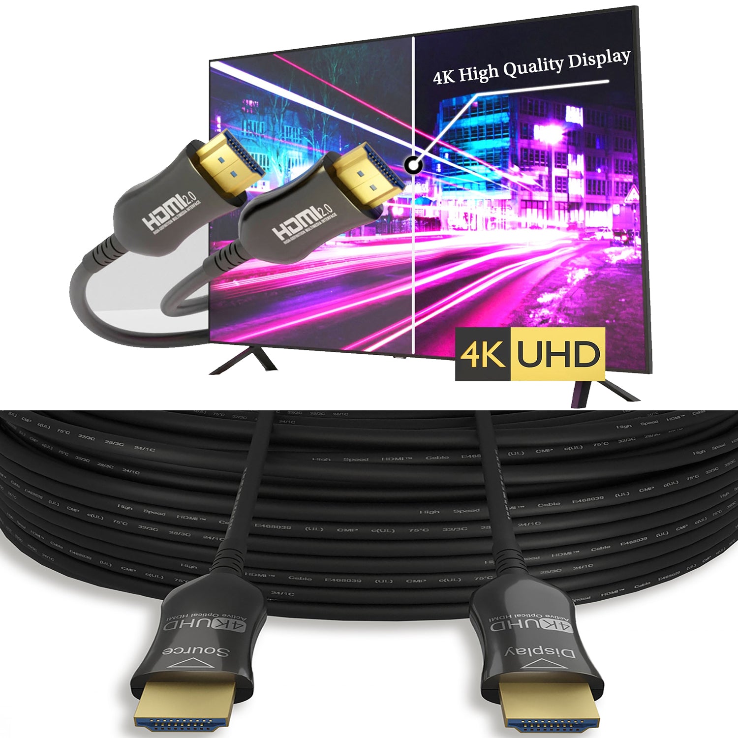 Hybrid Active Optical Fiber HDMI Cable 2.0 Plenum-Rated (CMP) 4K@60Hz ...