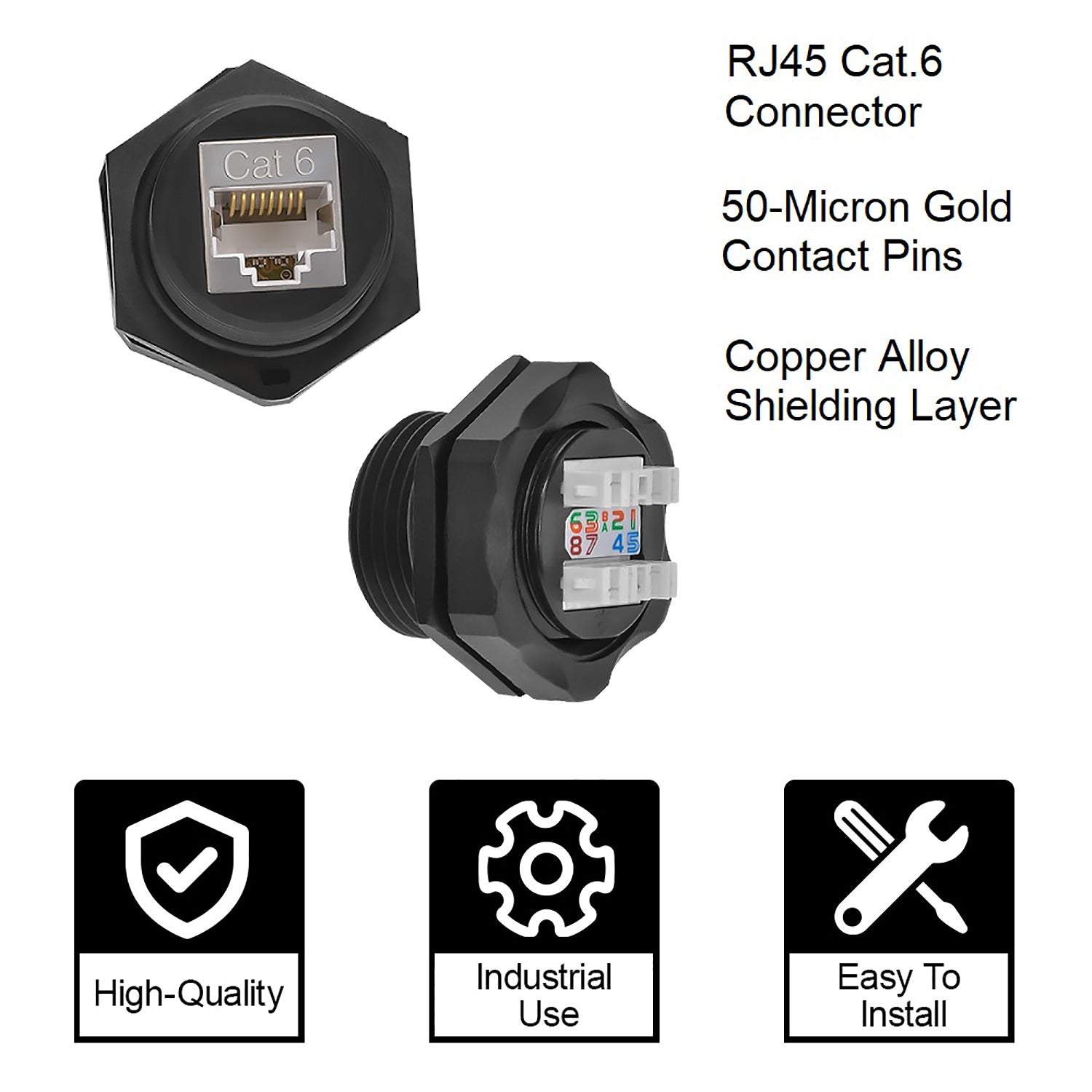 CAT6 RJ45 Shielded Industrial Panel Mount Keystone Jack C6-050– EAGLEG.COM