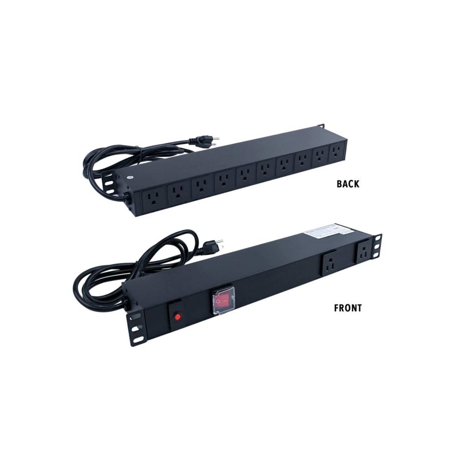 19" Rackmount 12-Outlet PDU Metal Case 6.5-Ft Power Cord AC 110V 15A ...