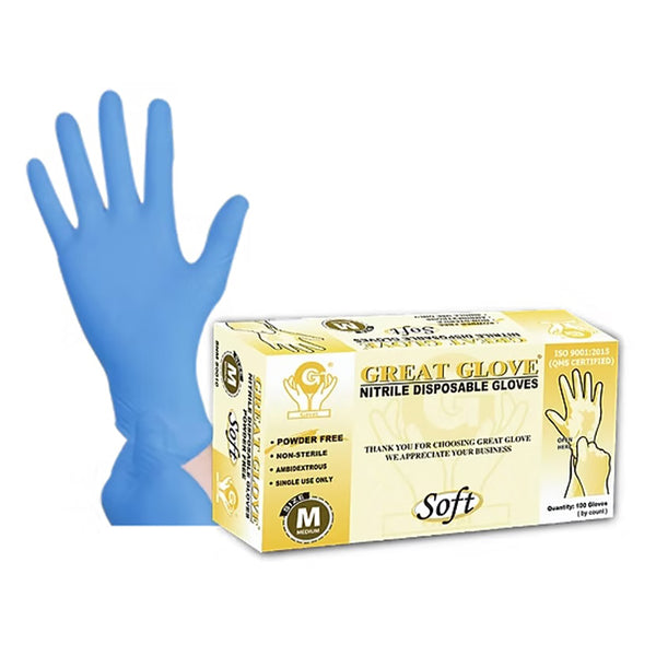 Great Glove Soft Nitrile Powder Free Gloves Blue 100/BX 10BX/CASE ...