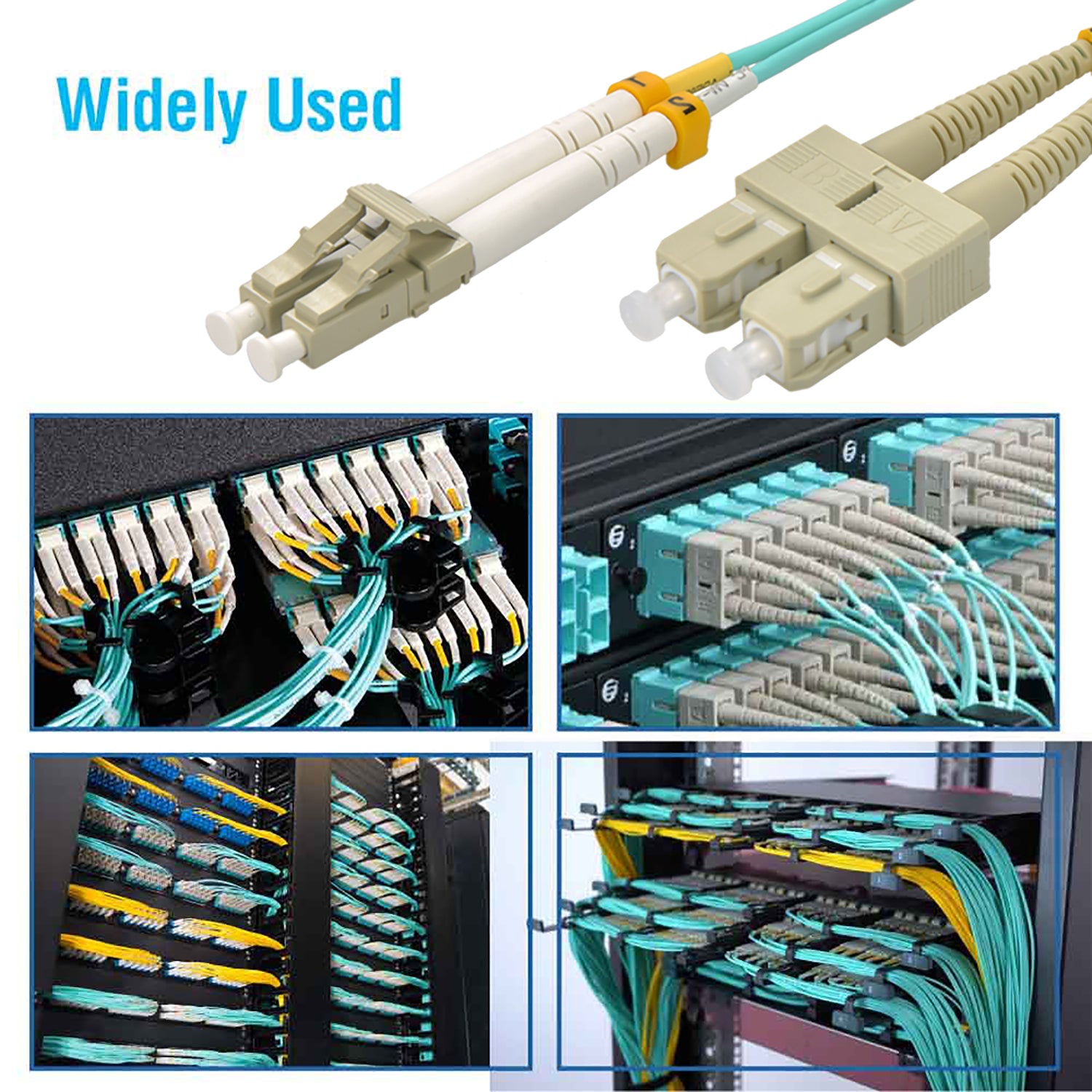 LC/UPC-SC/UPC 10Gb 50/125 OM3 Multimode Duplex Fiber Optic Cable Aqua ...