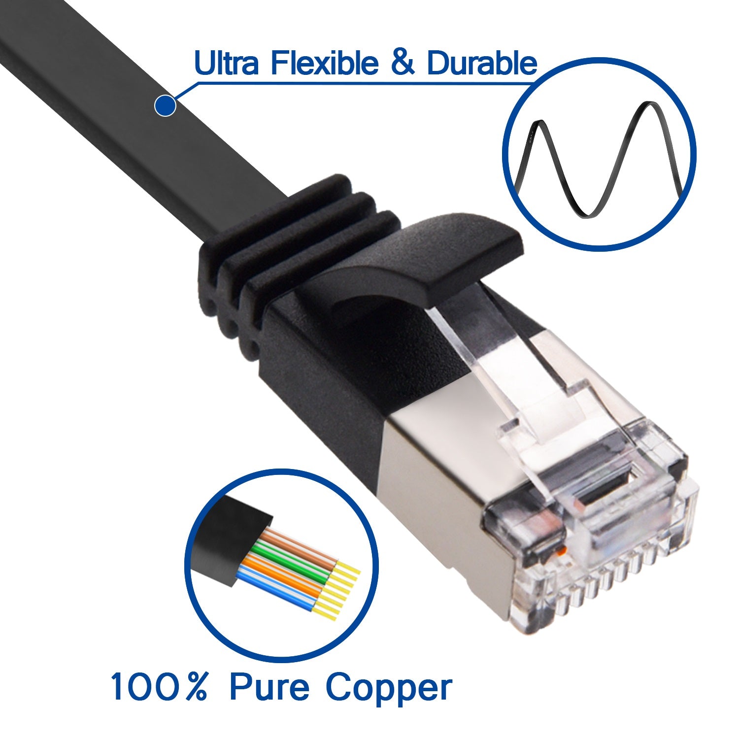 Cat6 Shielded Flat Network Patch Cable Black | Cat6 Flat U/FTP Cable ...