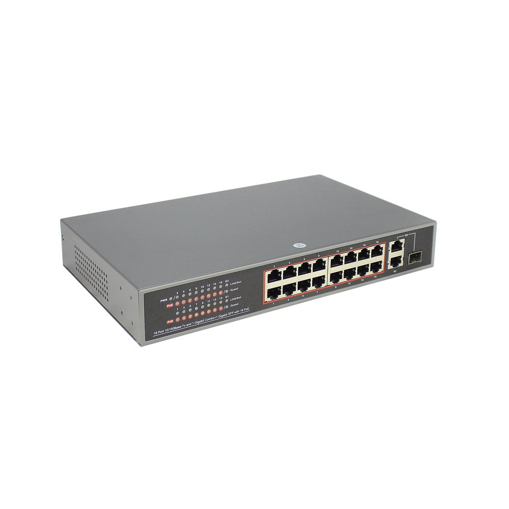 16-Port PoE Ethernet Switch 10/100 Base-TX with 2 Gigabit Combo Port ...