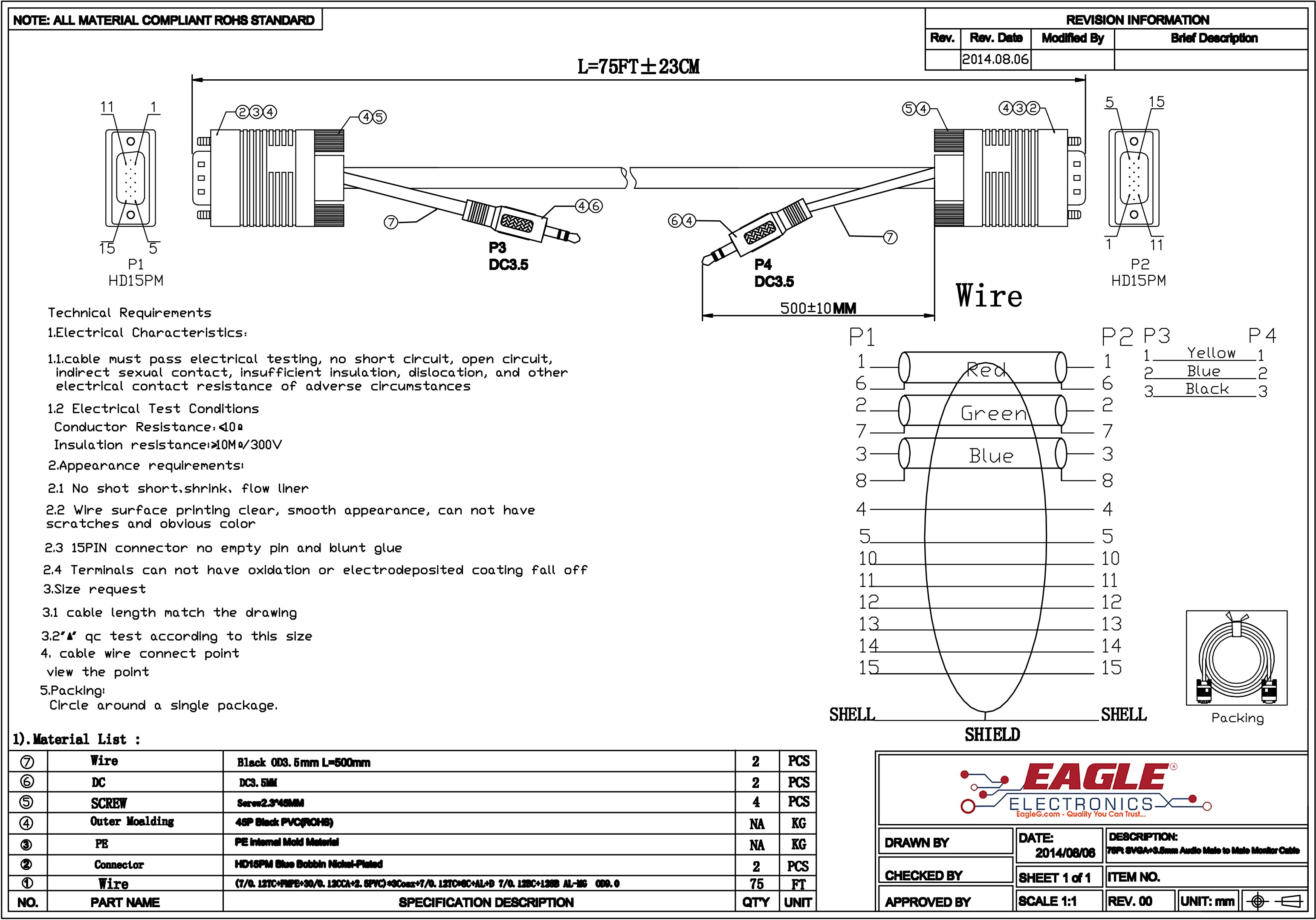 Premium SVGA Monitor Cable + 3.5mm Stereo Audio A/V Cable M/M– EAGLEG.COM