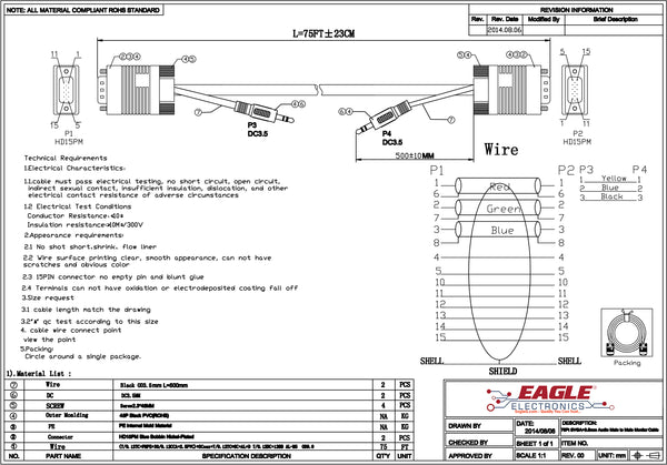 Premium SVGA Monitor Cable + 3.5mm Stereo Audio A/V Cable M/M– EAGLEG.COM