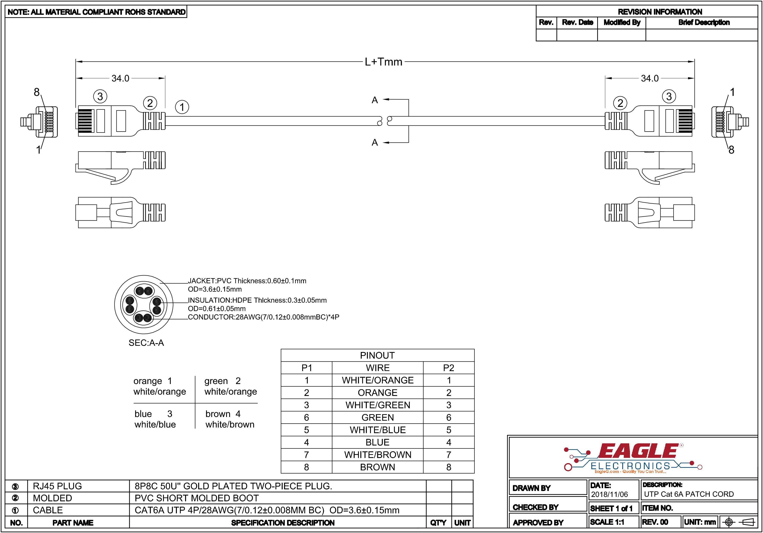 Cat6A 28AWG Snagless Slim Ethernet Patch Cable Booted (10Ft - 50Ft ...